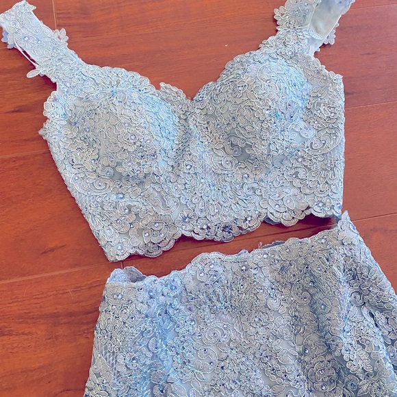 Sherri Hill | Dresses | Sherri Hill Cocktail Blue Beaded Lace Skirt Set ...